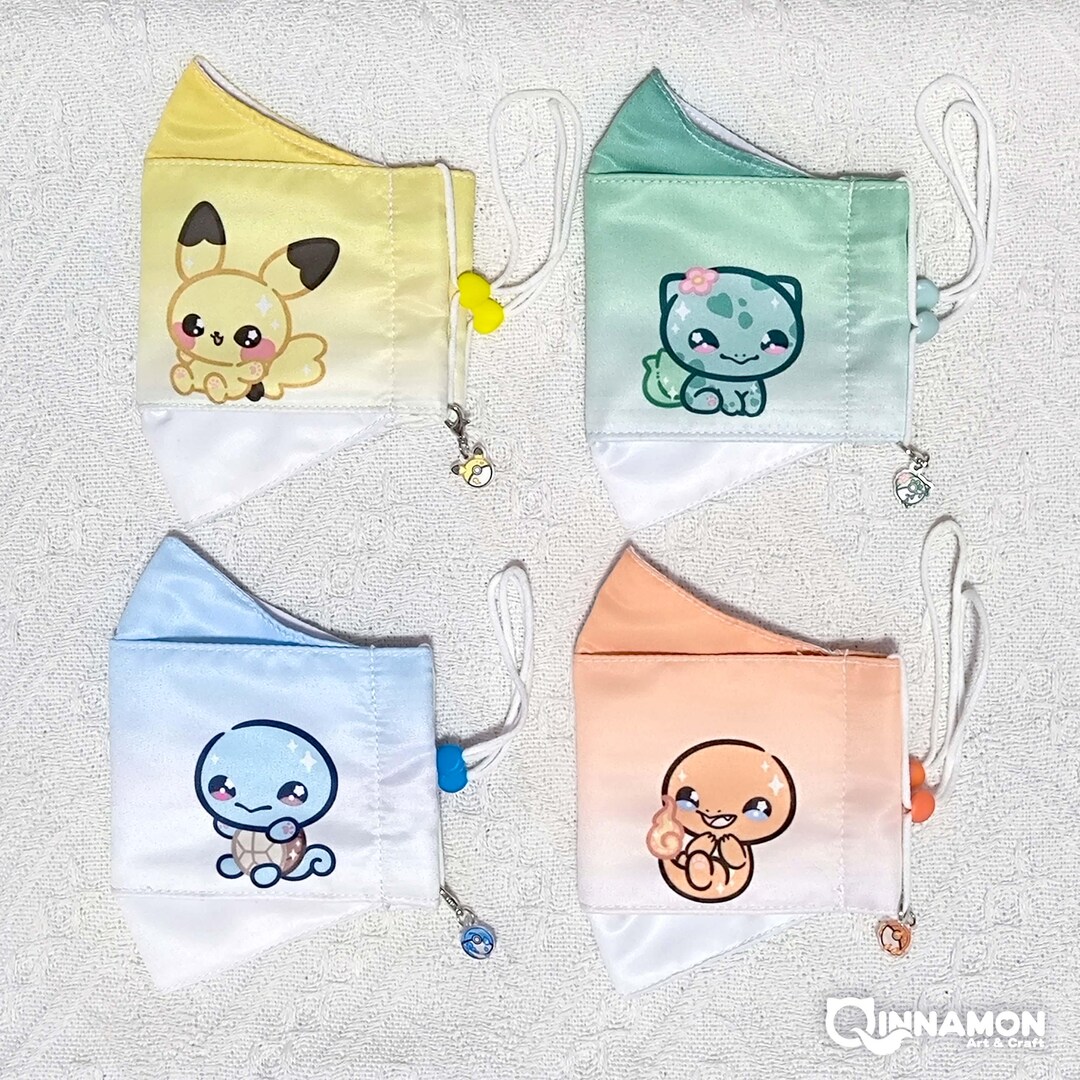 Pokemon Gen 1 Starter Handmade Face Mask | 3 Layer Fabric Masks - Etsy