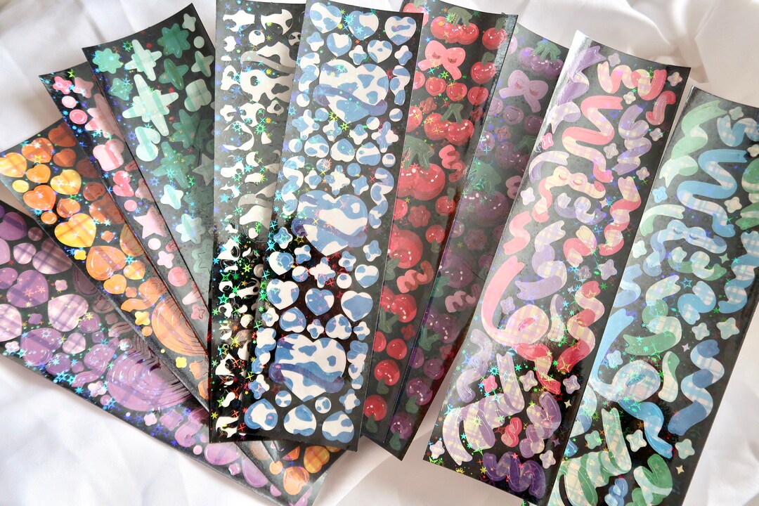 Holographic Cute Kawaii Stars Decorate Cow Print Heart Cherry Ribbon ...