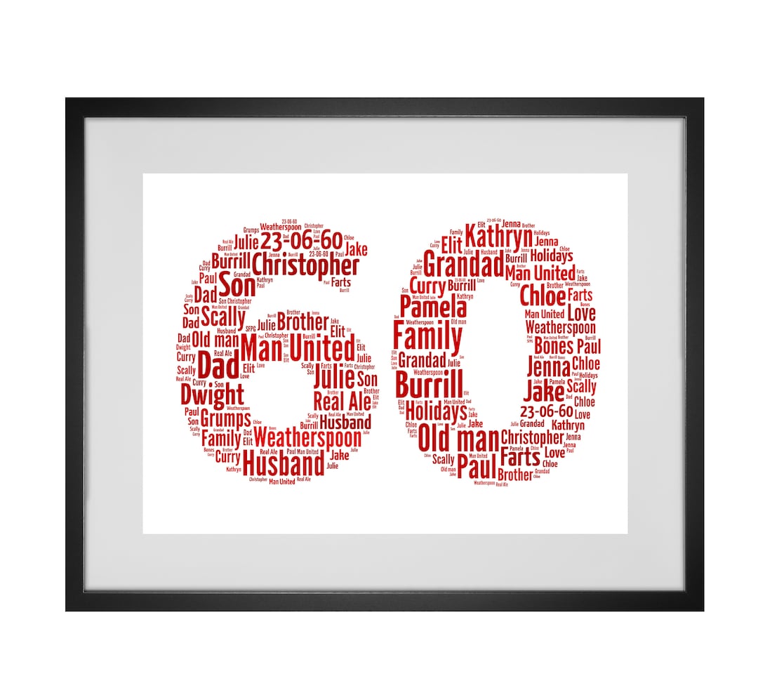 Personalised 60th Birthday Word Art Print - Any Number Can Be Made - Etsy