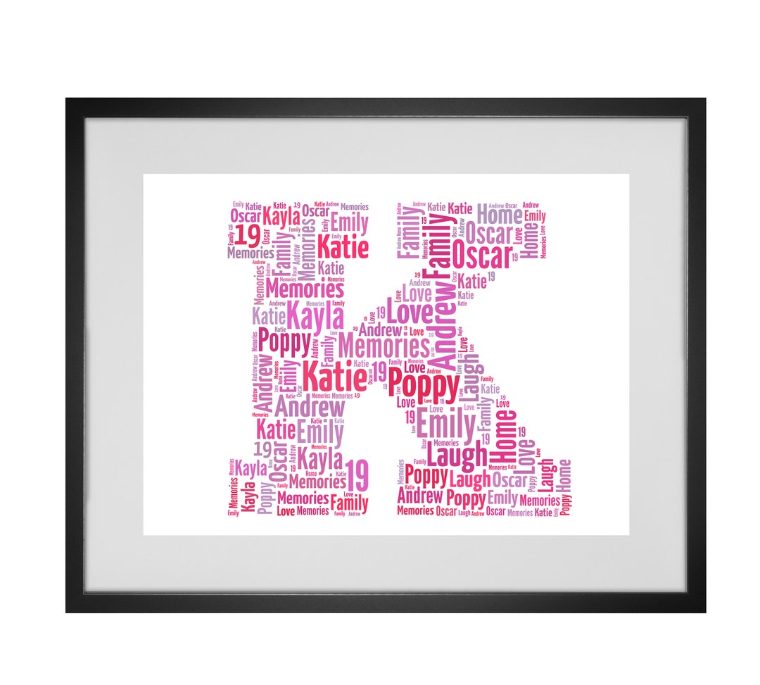 Personalised " K " Letter Initial Name Word Art Print - Etsy