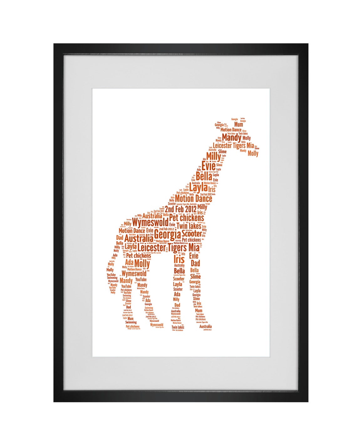 Personalised Giraffe Word Art Print - Etsy