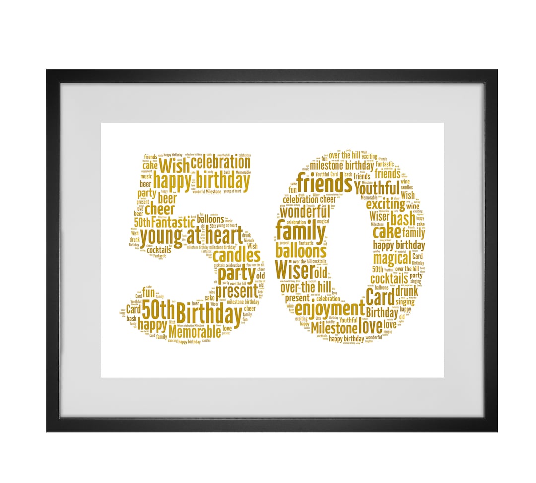 Personalised 50th Birthday Word Art Print - Any Number Can Be Made ...