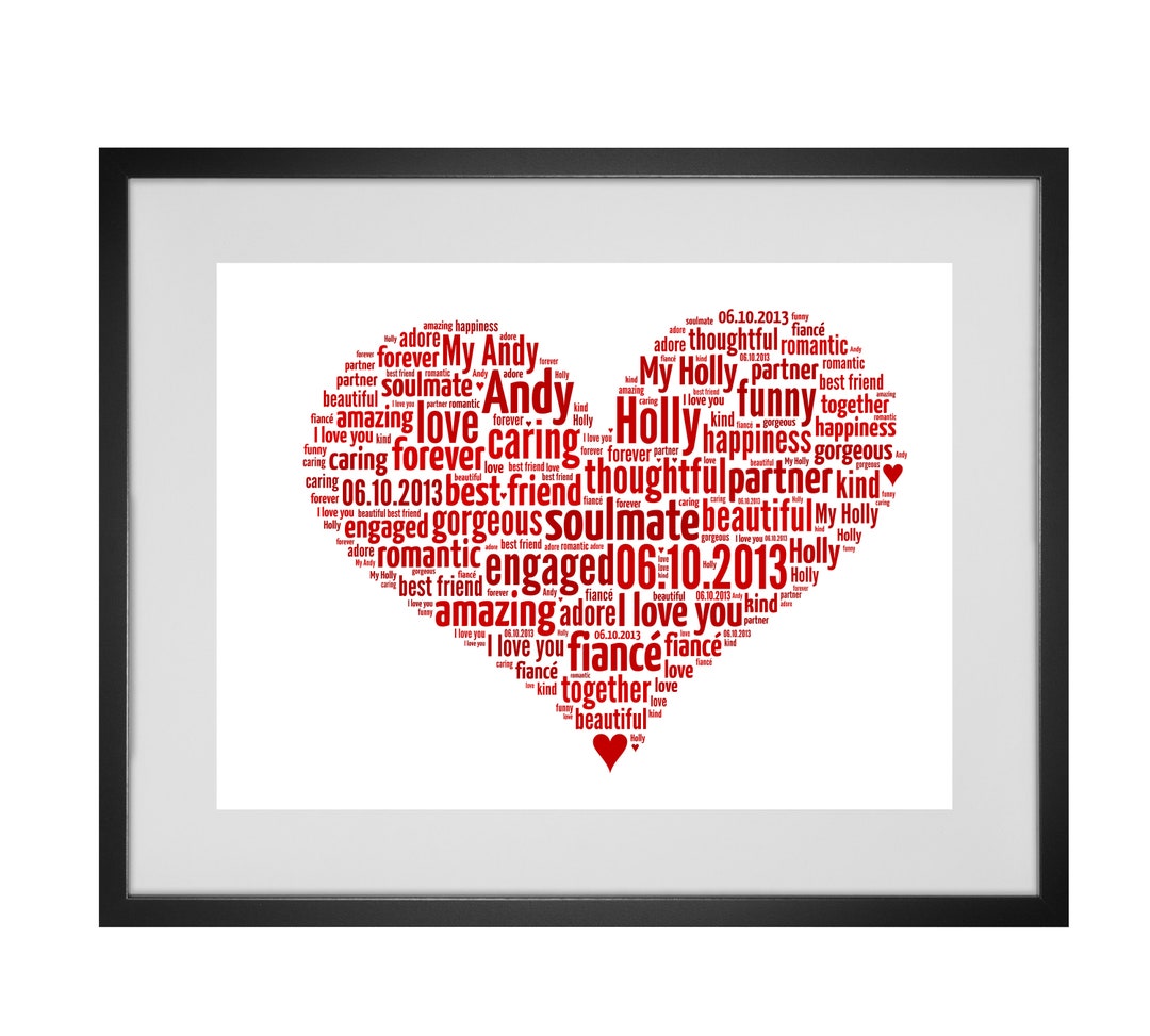 Personalised Love Heart Word Art Print - Etsy