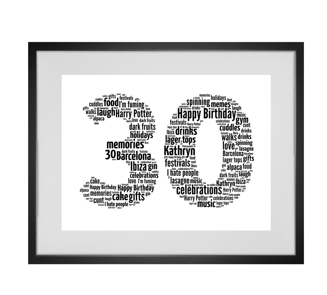 Personalised 30th Birthday Word Art Print - Any Number Can Be Made - Etsy