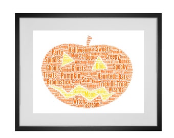 Halloween Decor, Custom Pumpkin Word Art, Custom Word Cloud, Halloween ...