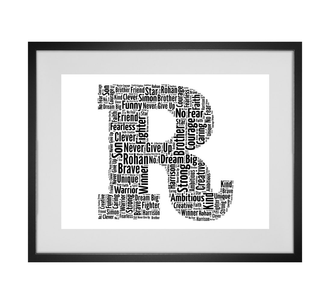 Personalised " R " Letter Initial Name Word Art Print - Etsy