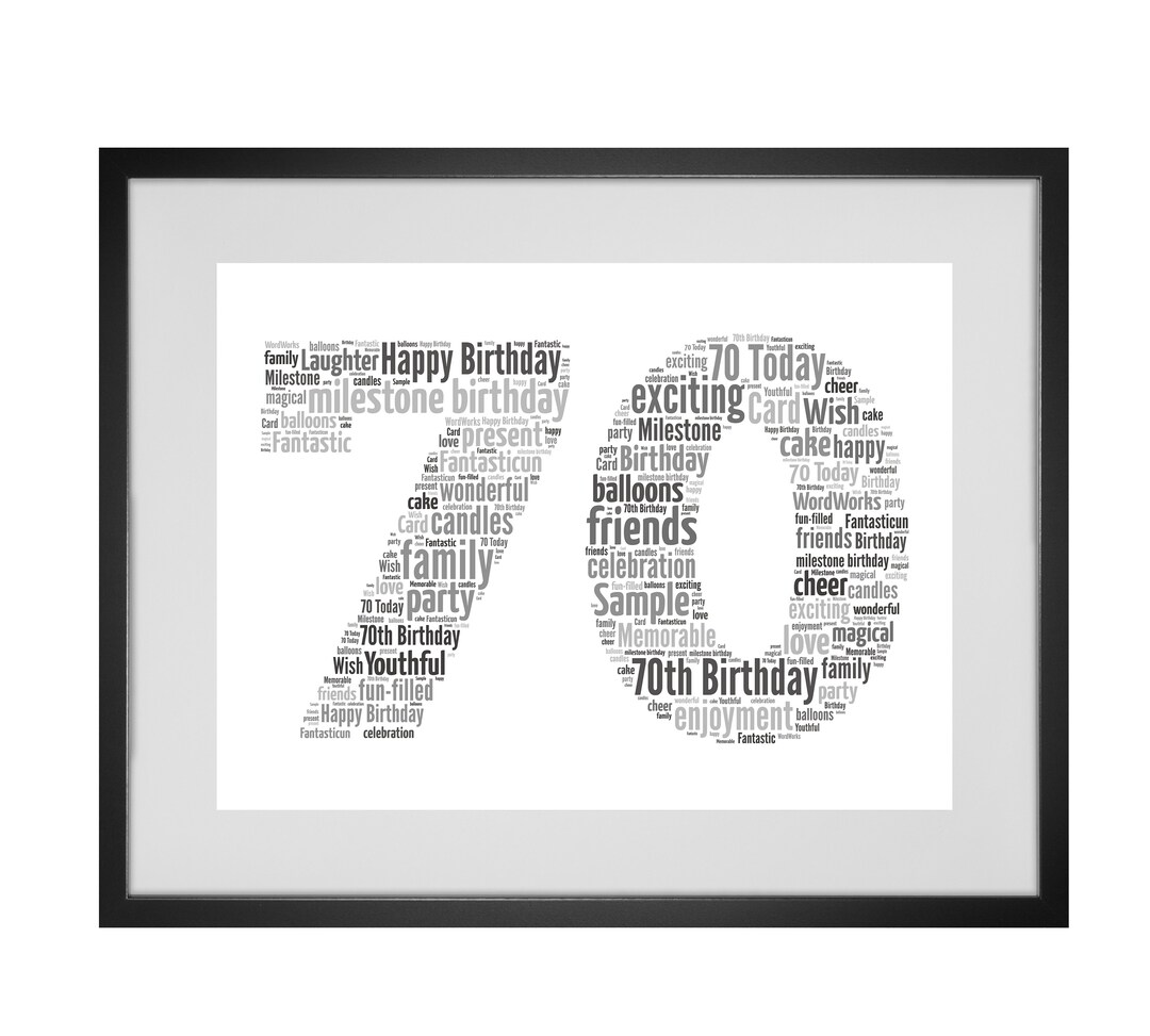 Personalised 70th Birthday Word Art Print - Any Number Can Be Made - Etsy