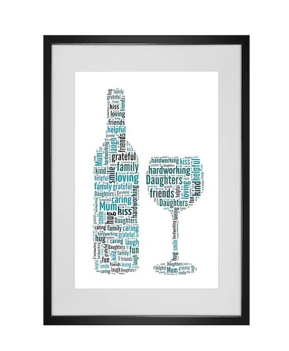 Personalised Wine Bottle And Glass Word Art Print Etsy