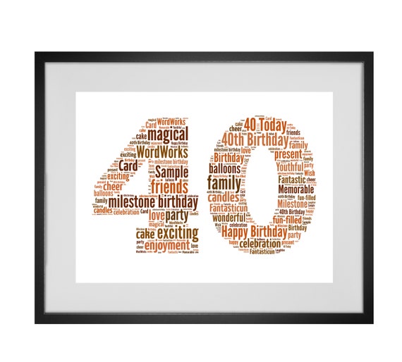 Personalised 40th Birthday Word Art Print Any Number Can Be - Etsy