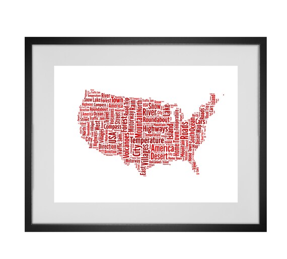 Personalised USA Map Word Art Print | Etsy