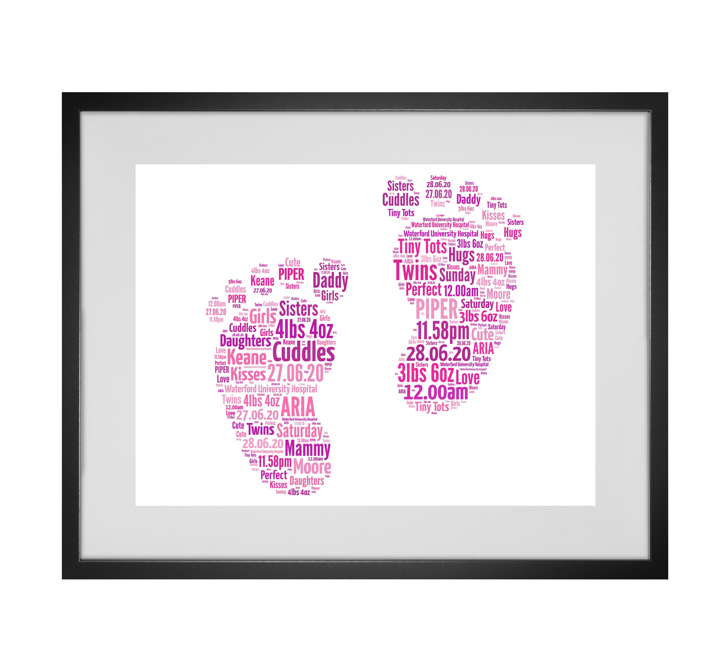 Personalised New Baby Girl Feet Footprint Word Art Print - Etsy