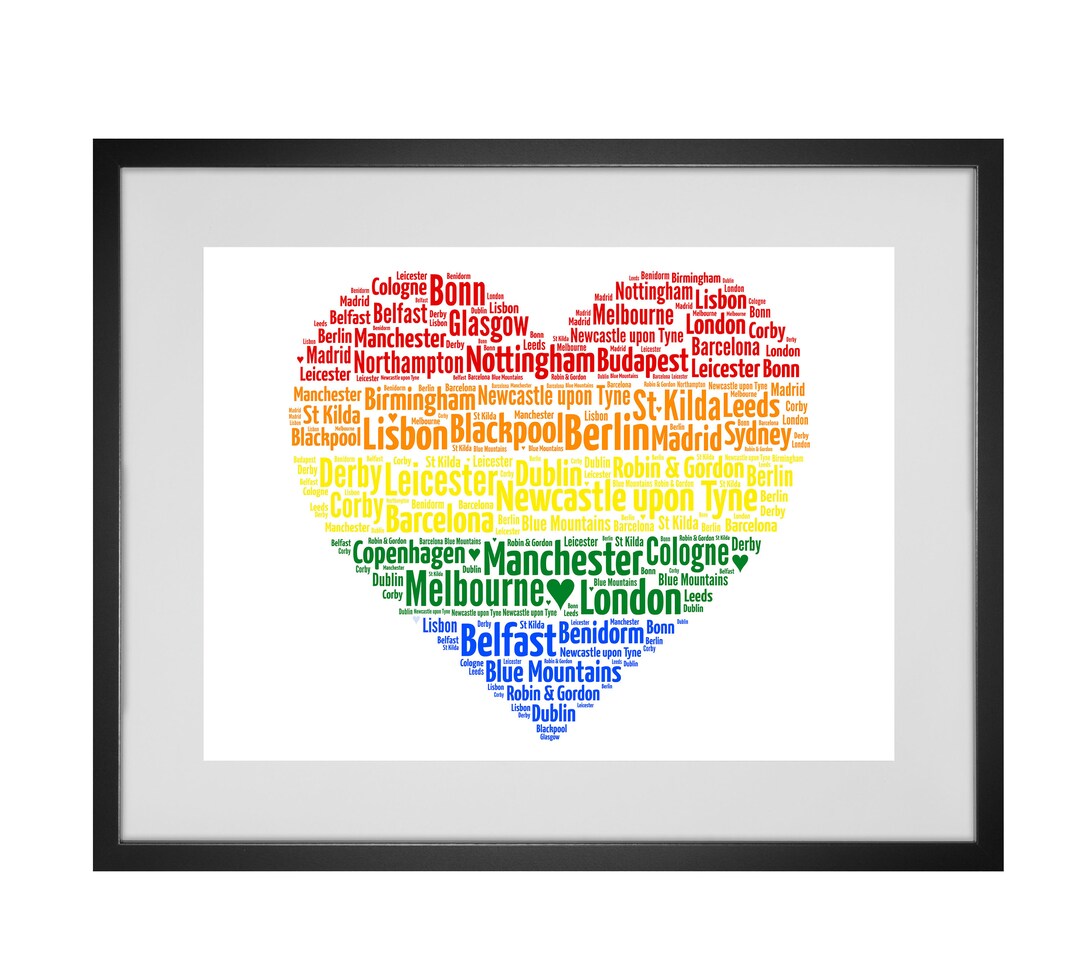 Personalised Rainbow Heart Word Art Print - Etsy
