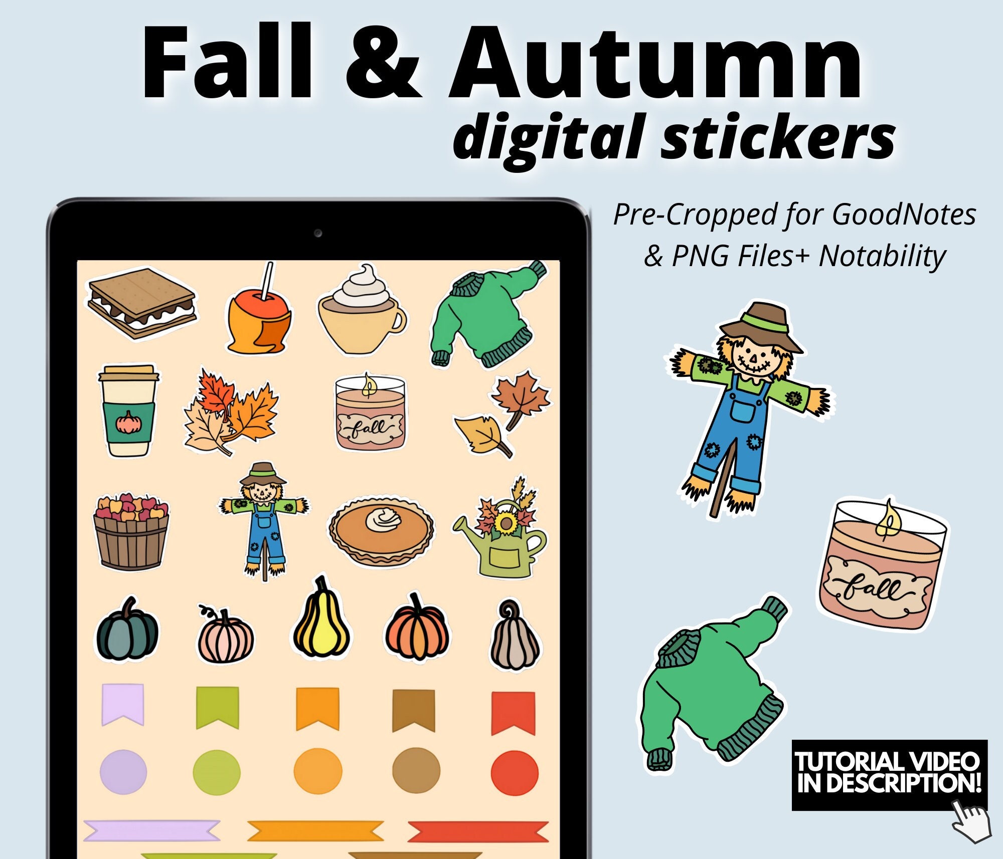 Autumn / Fall Digital Stickers, Goodnotes Stickers, Pre-cropped Digital ...