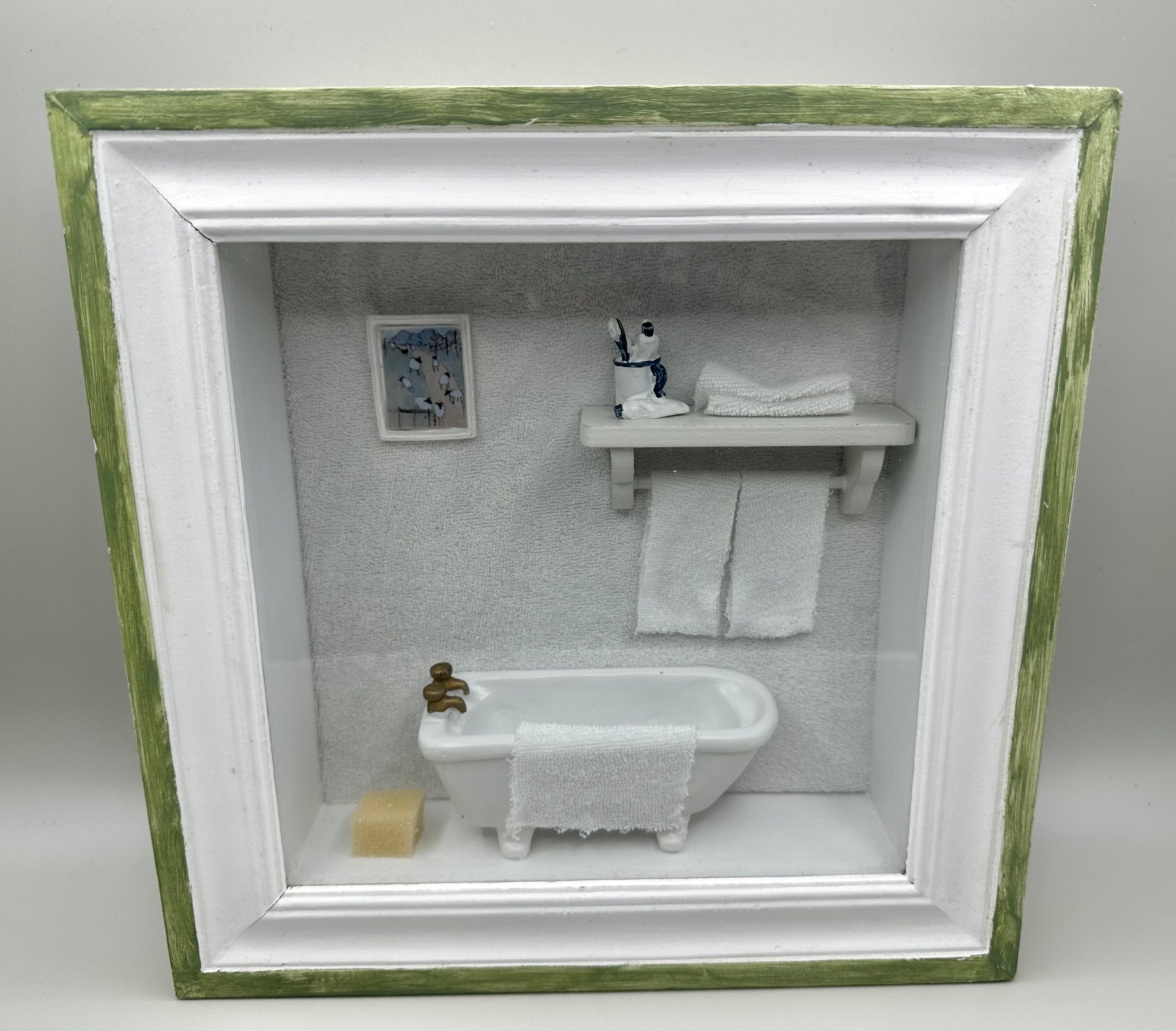 Bathtub Bathroom 3D Vintage Diorama Shadow Box Miniatures Wall Hanging ...