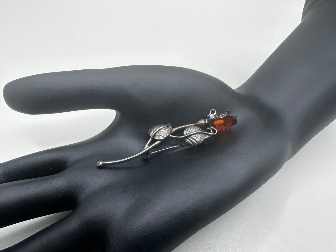 Red Glass Single Rose Goth Vintage Brooch Pin - Etsy