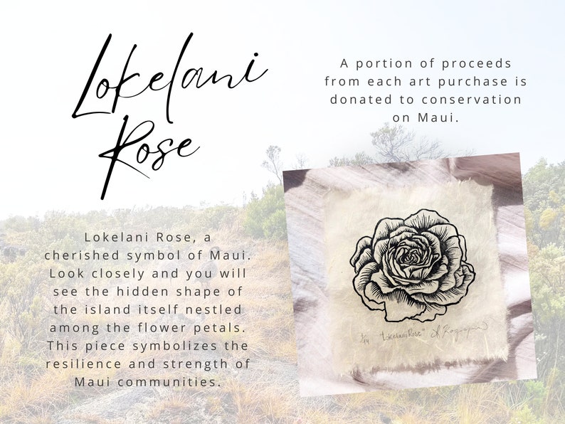 Lokelani Rose Linocut Print, Official Island Flower of Maui, Original ...