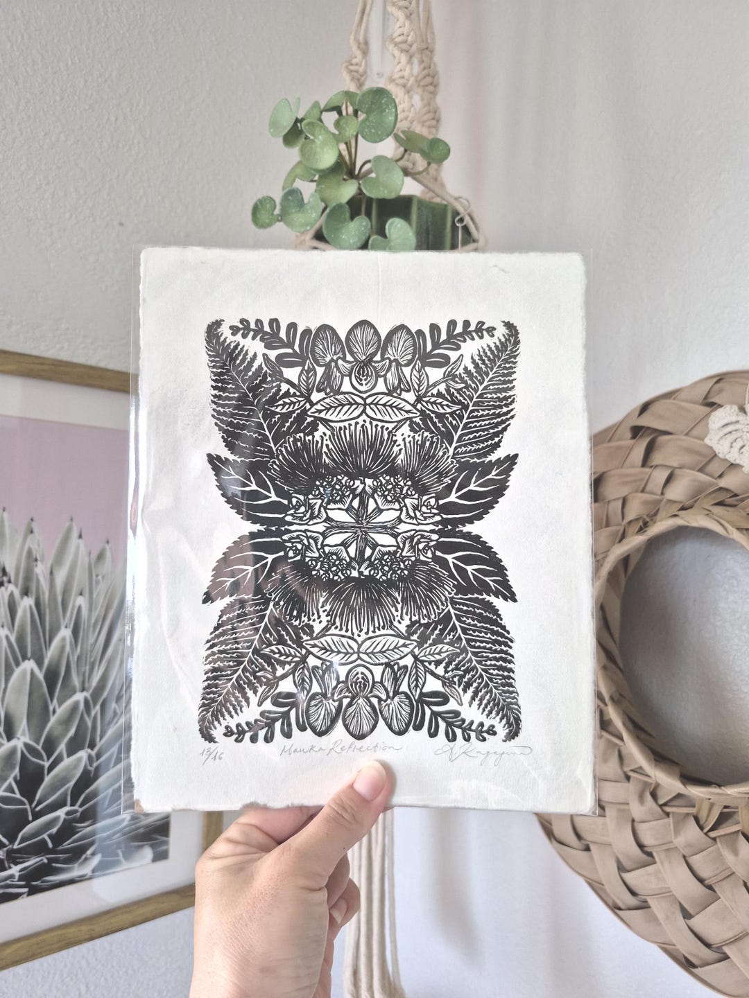 Hawaii Native Plants Linocut Print, Hawaii Art, Ohia Lehua Flower, 8x10 ...
