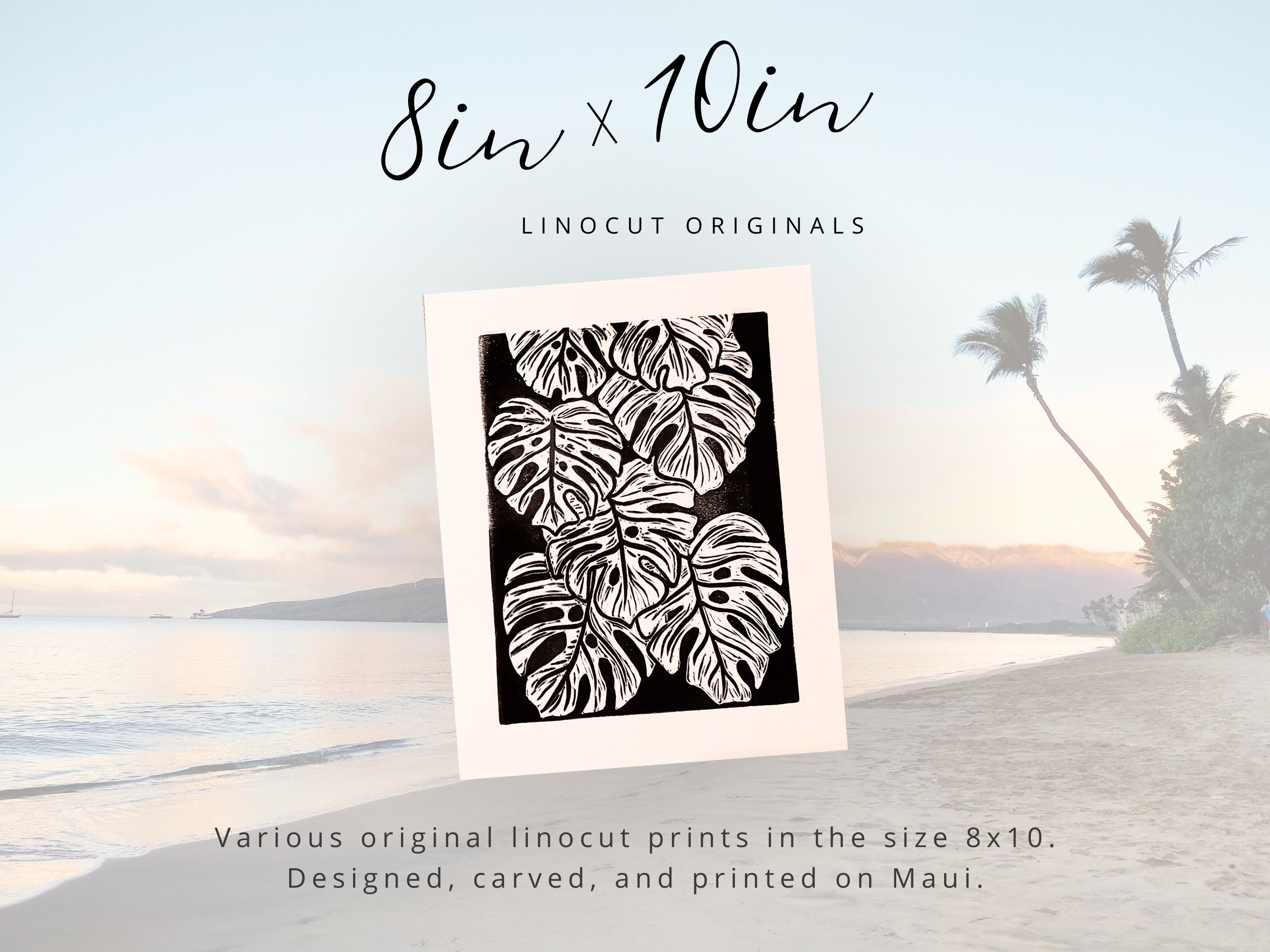8x10 Hawaii Block Prints of Native Flowers, Seashells, & Wildlife ...