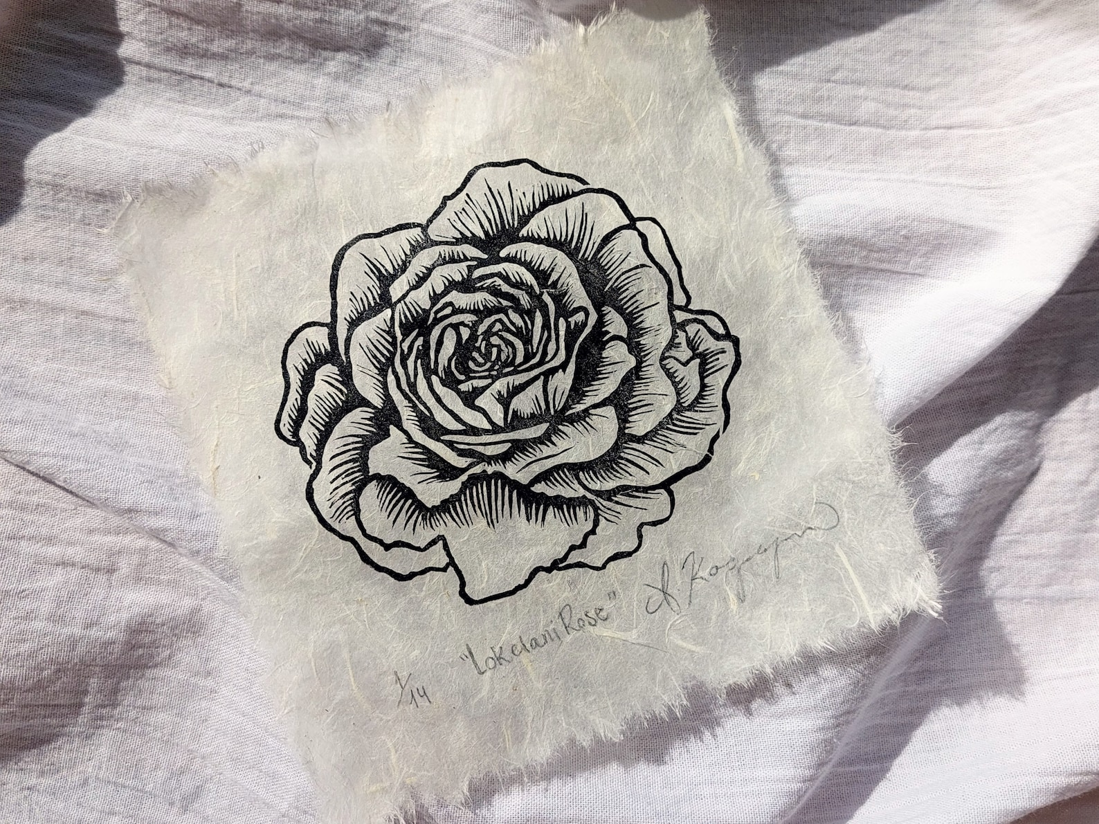 Lokelani Rose Linocut Print, Official Island Flower of Maui, Original ...