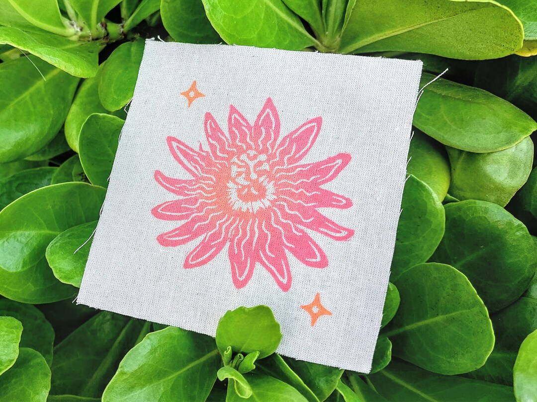 Linocut Sew-on Patch Made on Maui, Passion Orange Guava Cotton Patch ...