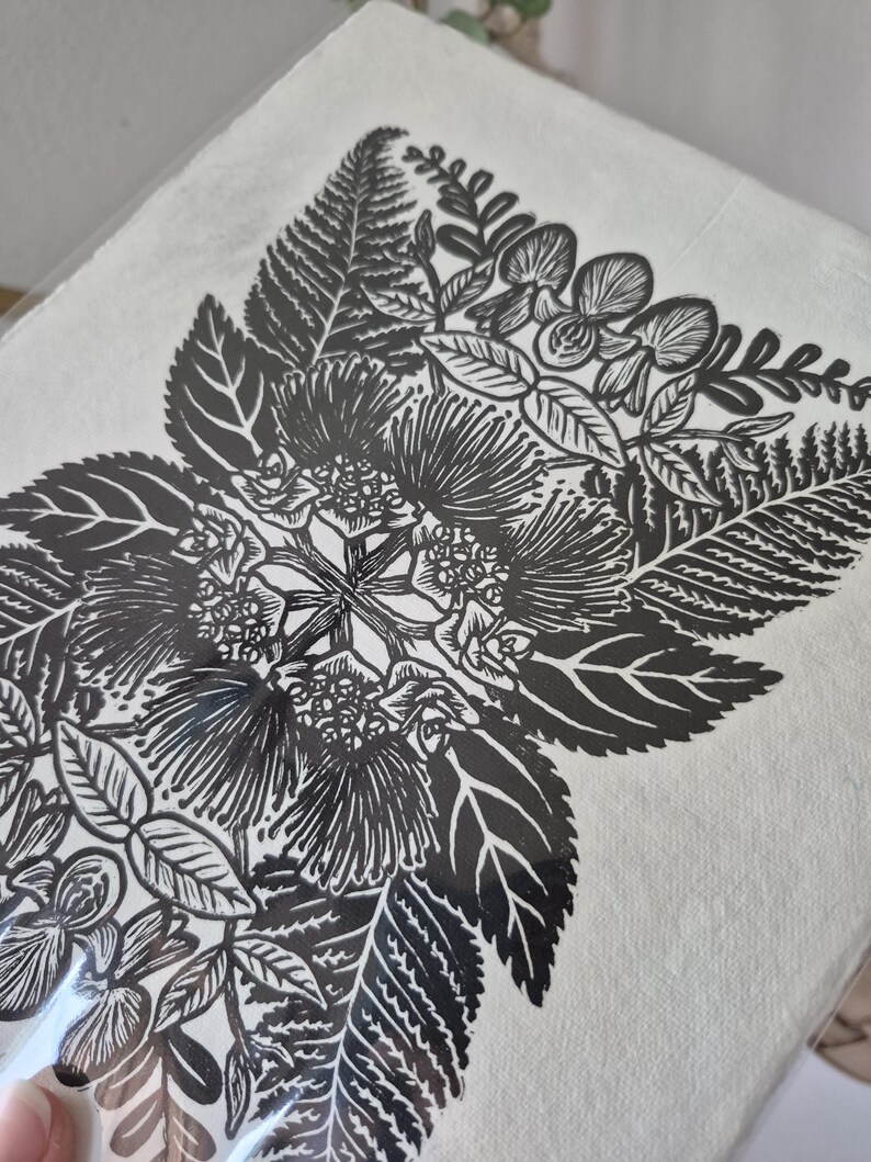 Hawaii Native Plants Linocut Print, Hawaii Art, Ohia Lehua Flower, 8x10 ...