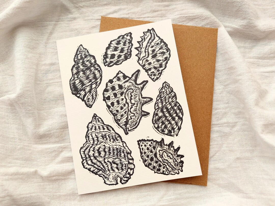 Hawaii Drupe Shells Linocut Greeting Card, Hawaii Gift Made on Maui ...