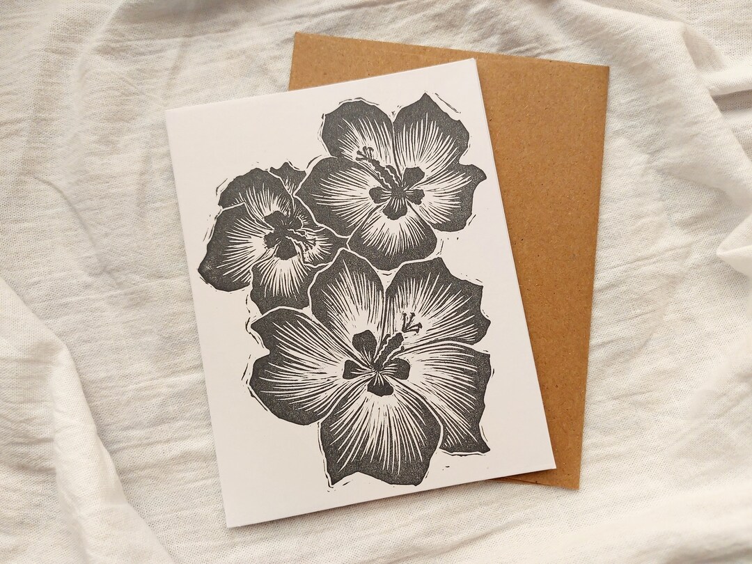 Hau Hibiscus Flower Linocut Greeting Card, Hawaii Gift Made on Maui ...