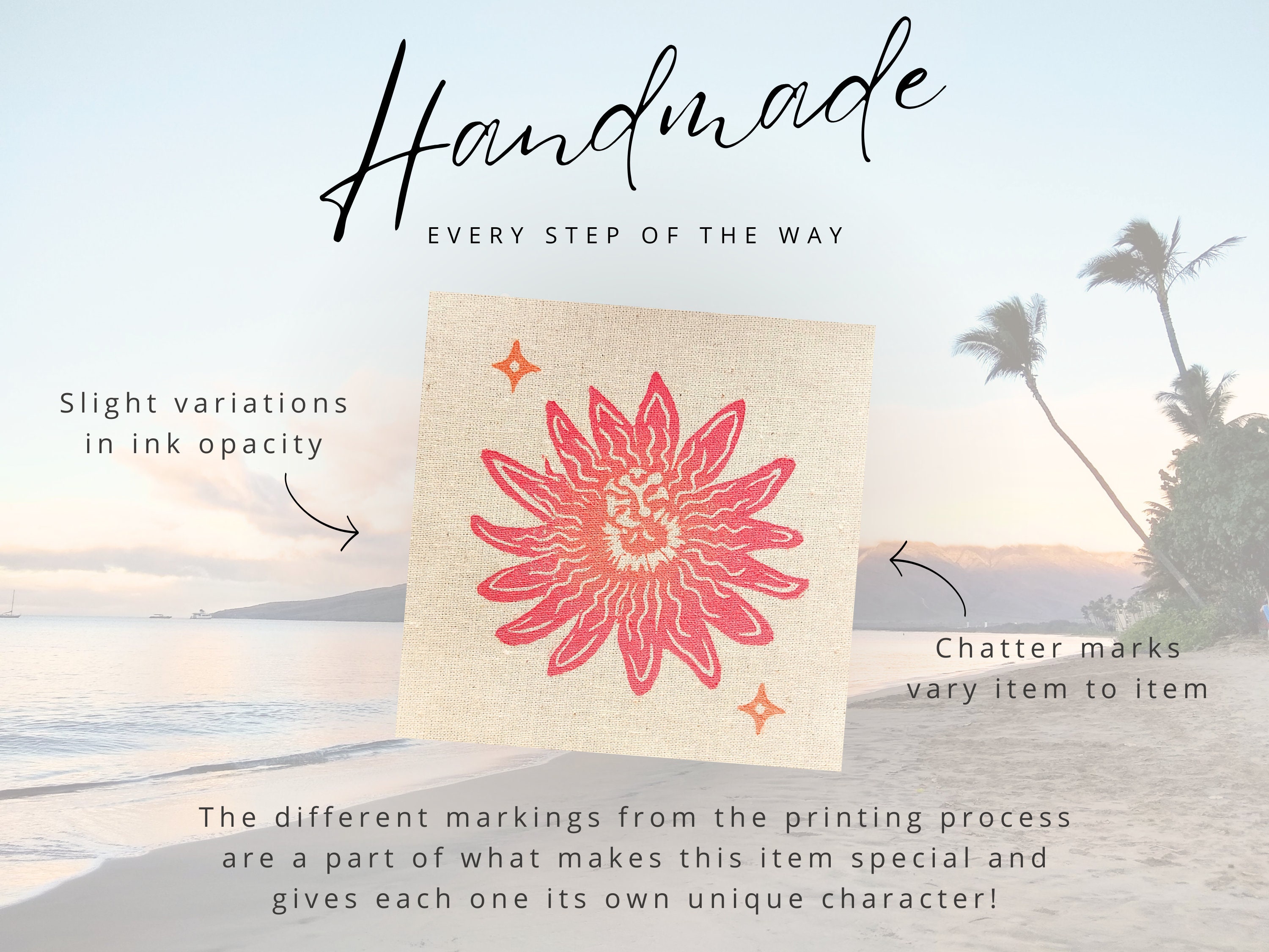 Linocut Sew-on Patch Made on Maui, Passion Orange Guava Cotton Patch ...