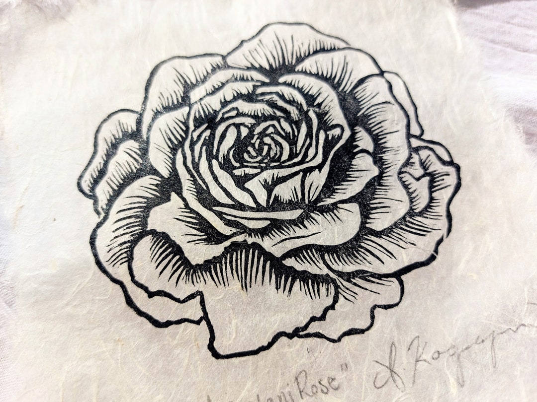 Lokelani Rose Linocut Print, Official Island Flower of Maui, Original ...