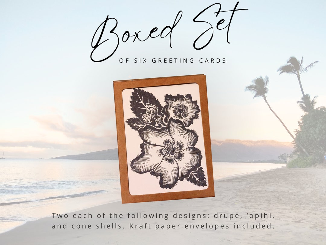 Hawaiian Hibiscus Flowers Greeting Cards, Set of Six Handmade Linocut ...