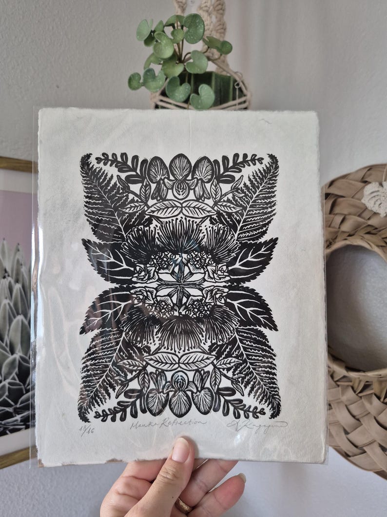 Hawaii Native Plants Linocut Print, Hawaii Art, Ohia Lehua Flower, 8x10 ...