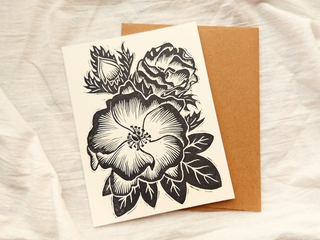 Maʻo Flower Linocut Greeting Card, Hawaii Gift Made on Maui, Handmade ...