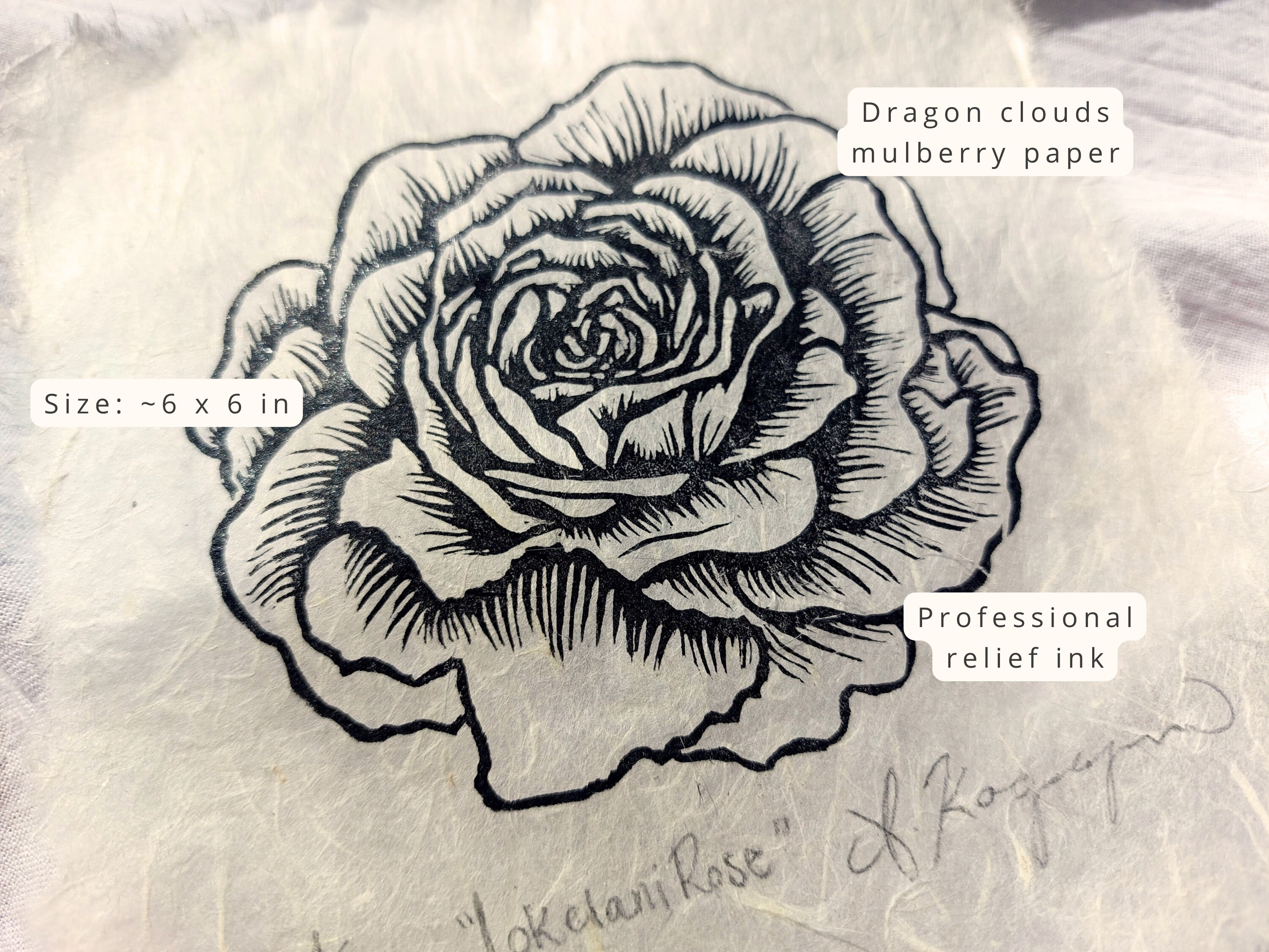 Lokelani Rose Linocut Print, Official Island Flower of Maui, Original ...