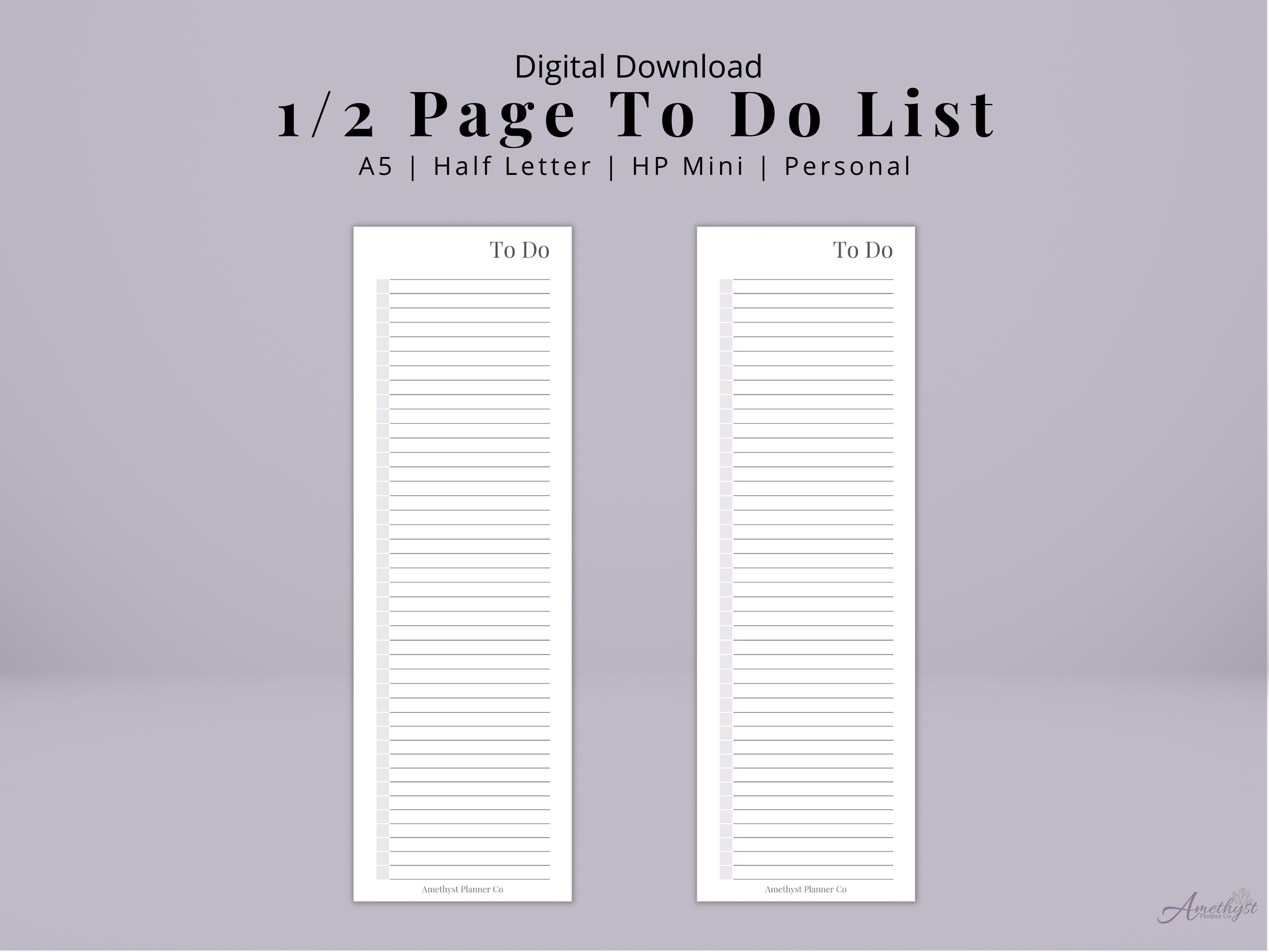 Half Page to Do Printable Planner Insert Digital Download A5, Half ...