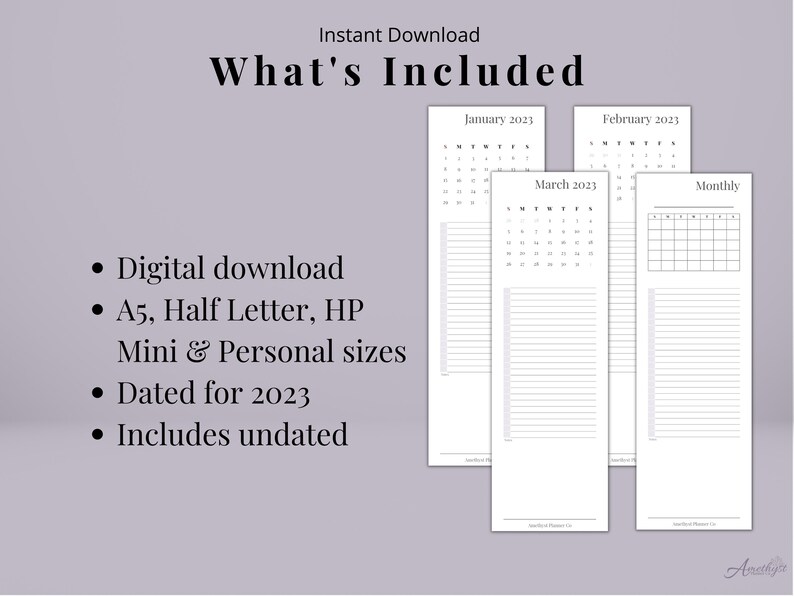 Half Page Monthly Overview Printable Planner Insert Digital Download A5 ...