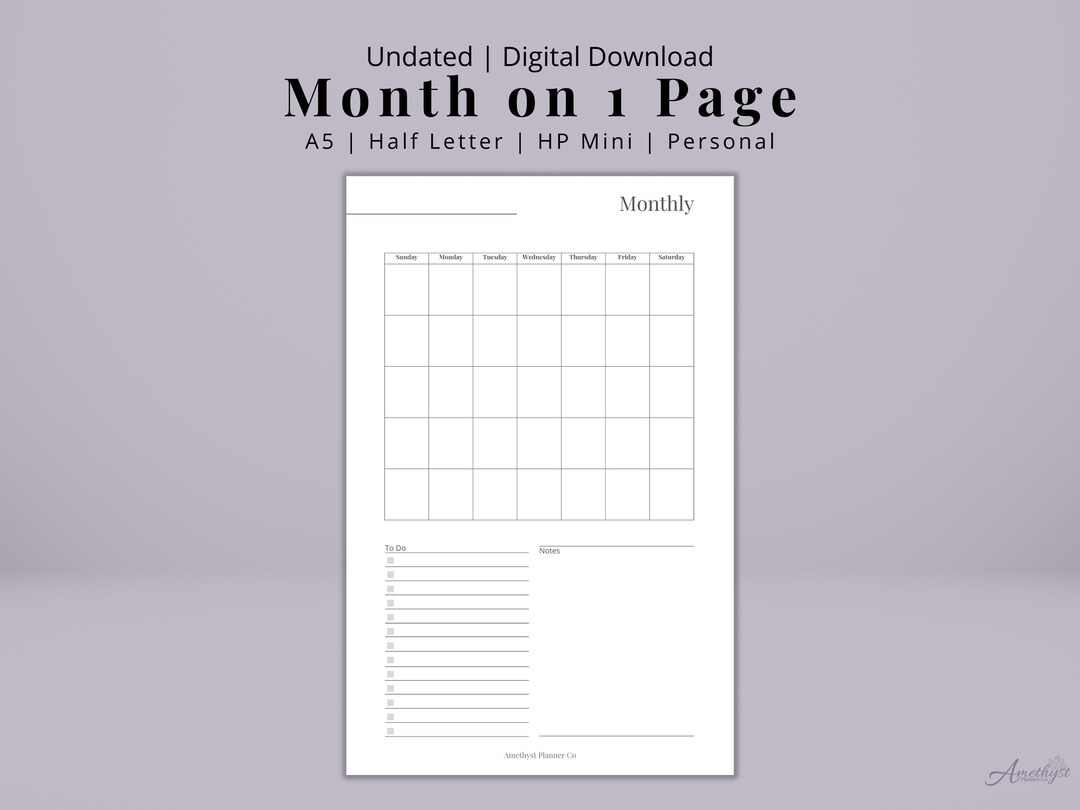 Monthly Planner Insert Monthly Overview Printable Planner - Etsy