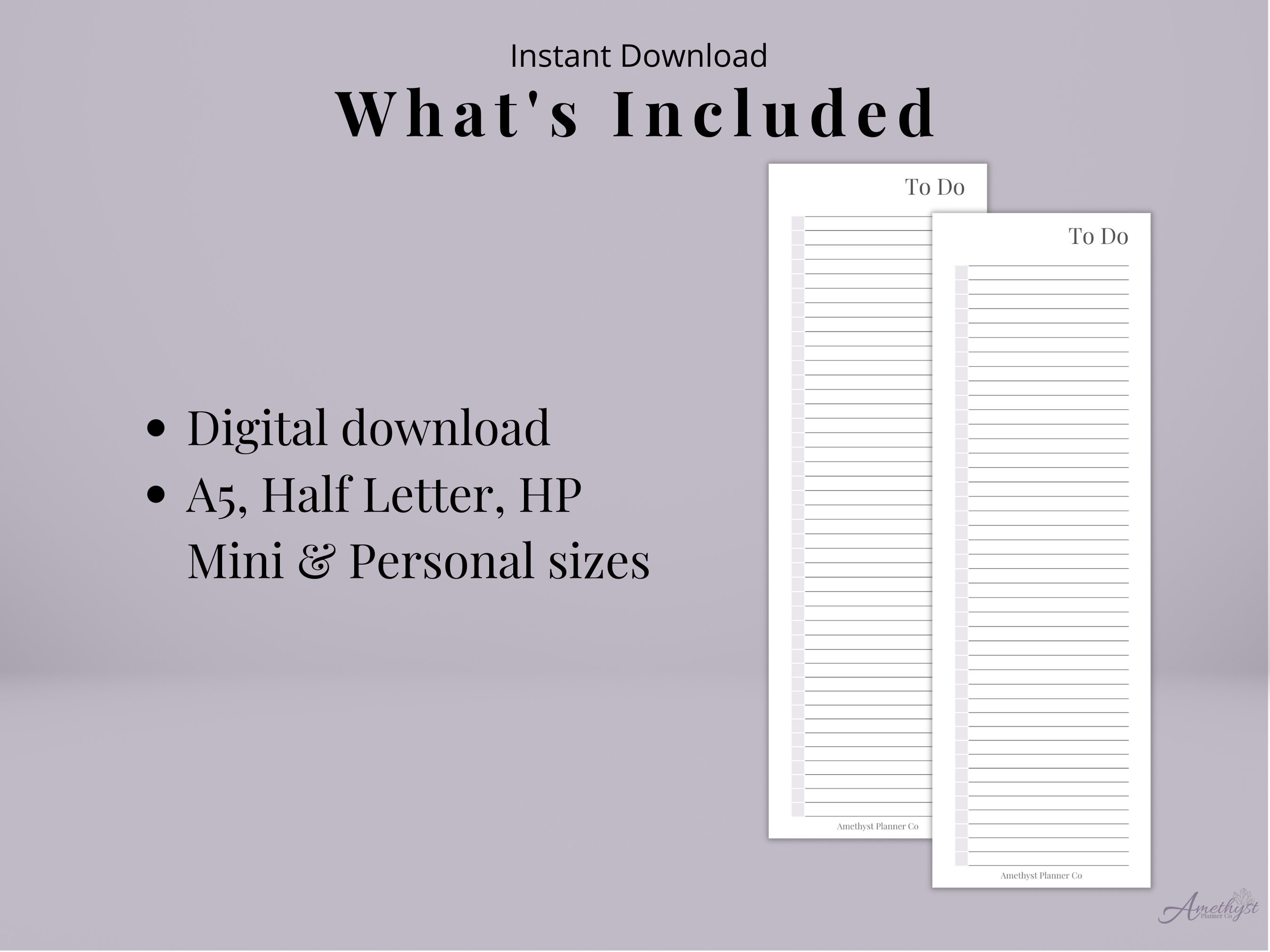 Half Page to Do Printable Planner Insert Digital Download A5, Half ...