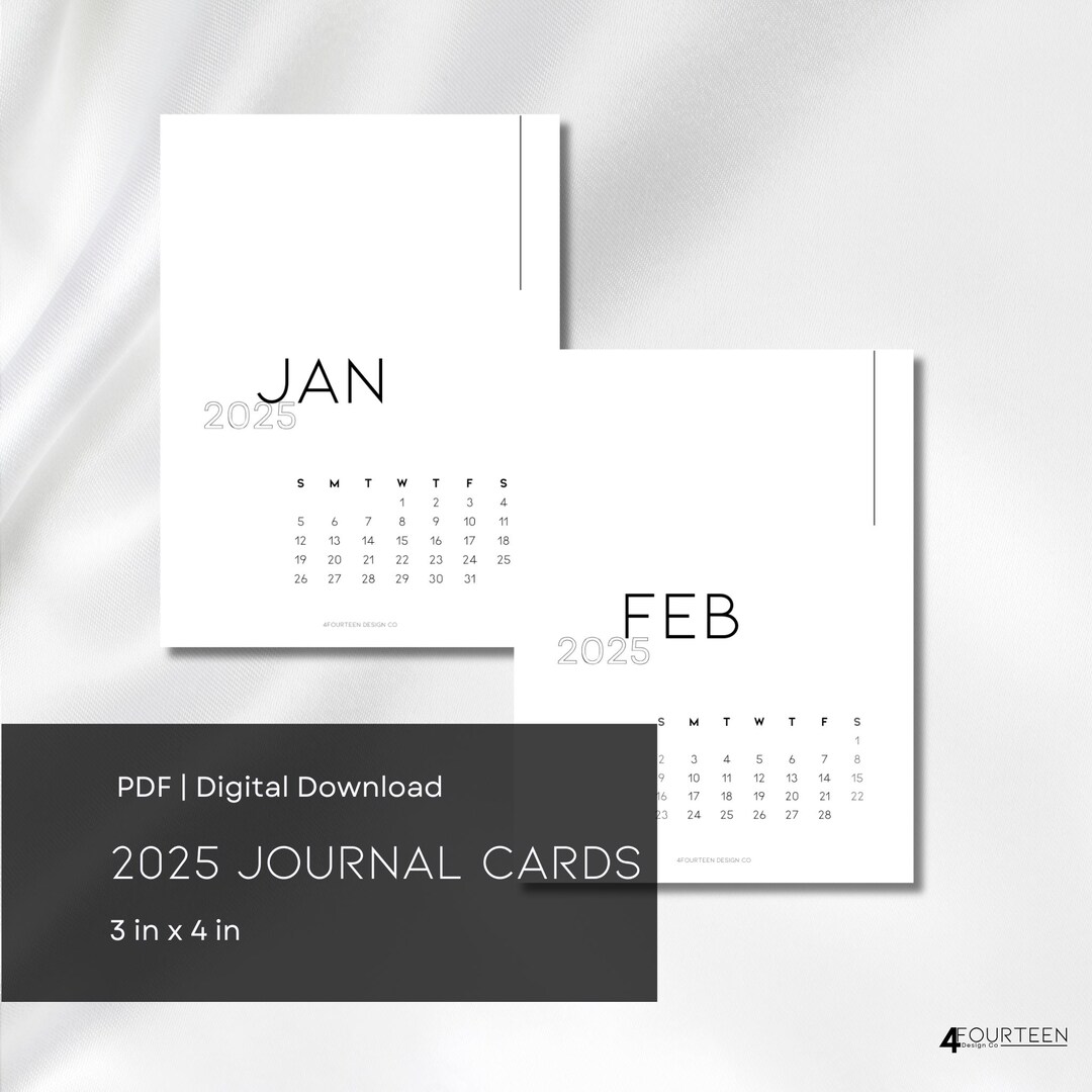2025 Calendar Cards 3x4in | Printable | Digital Download | Journal Card ...