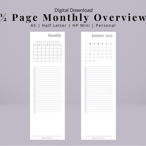 Half Page Monthly Overview Printable Planner Insert Digital Download A5 ...