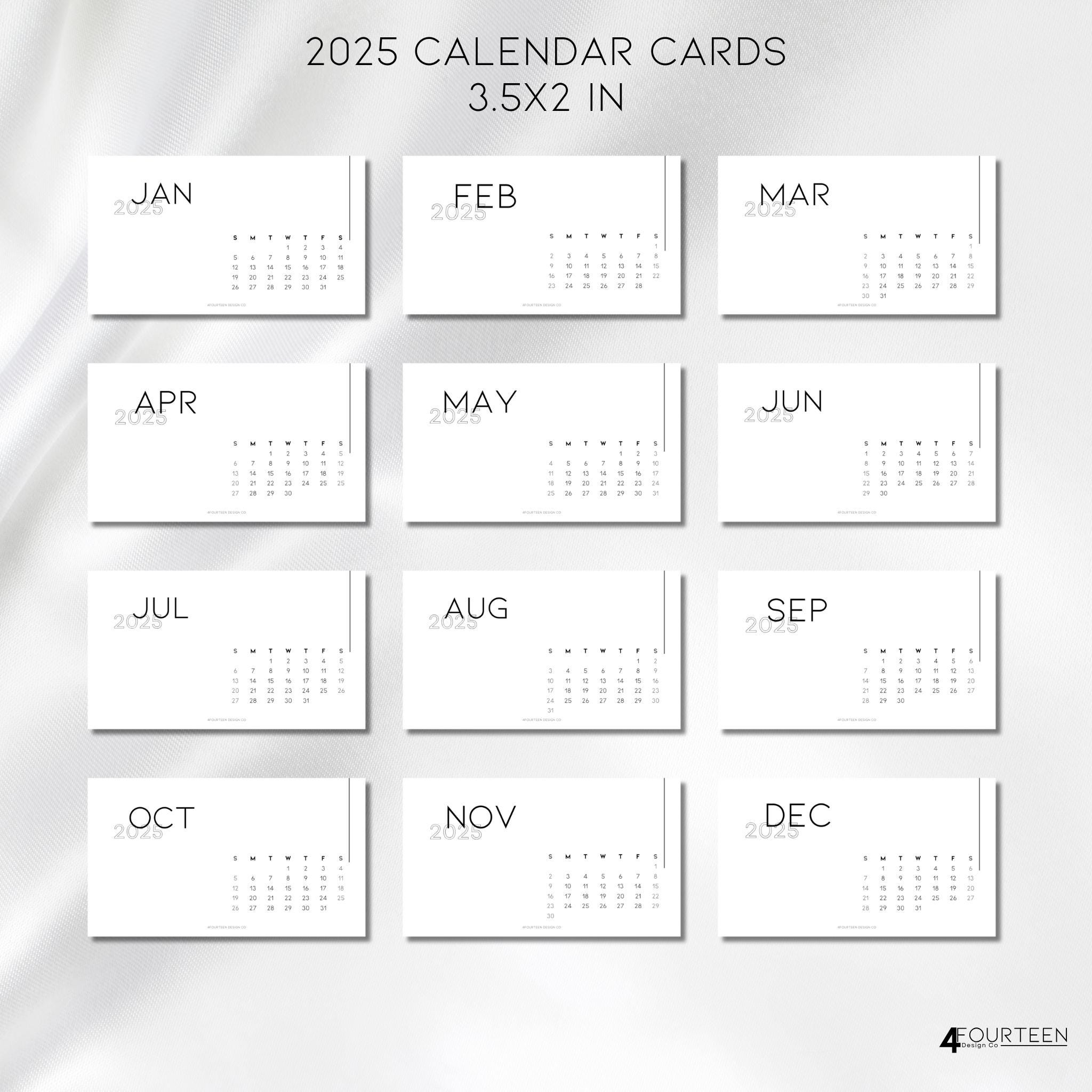 2025 Calendar Cards 3.5x2 in | Printable | Digital Download | Journal ...