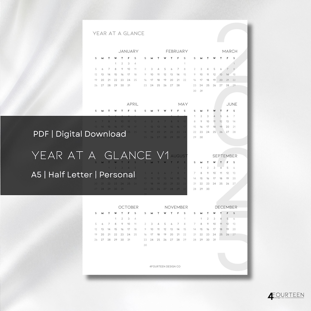 2025 Year at a Glance Calendar Dashboard | Printable Dashboard ...