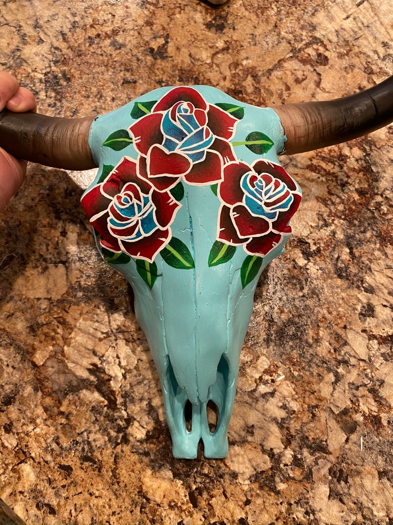Hand Painted Ceramic Cow Skull - Etsy