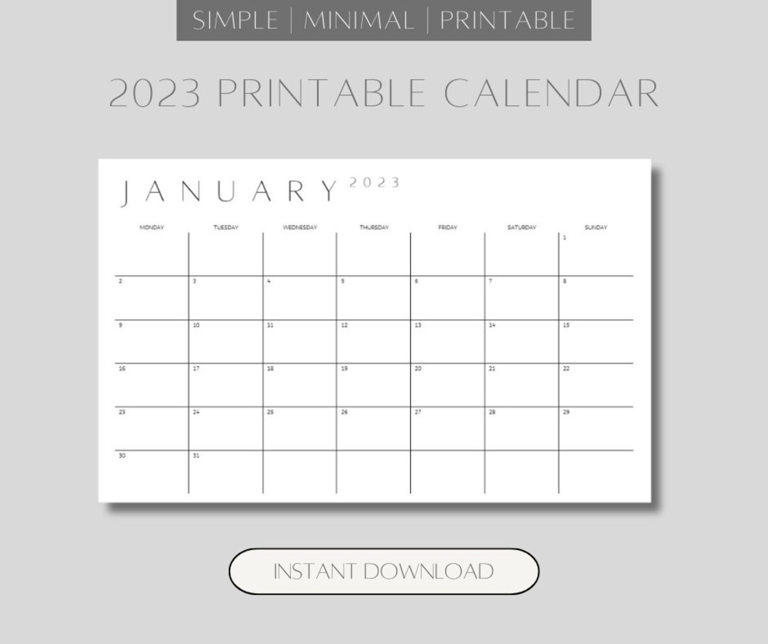 2023 Printable Minimalist Monthly Calendar template Printable PDF ...