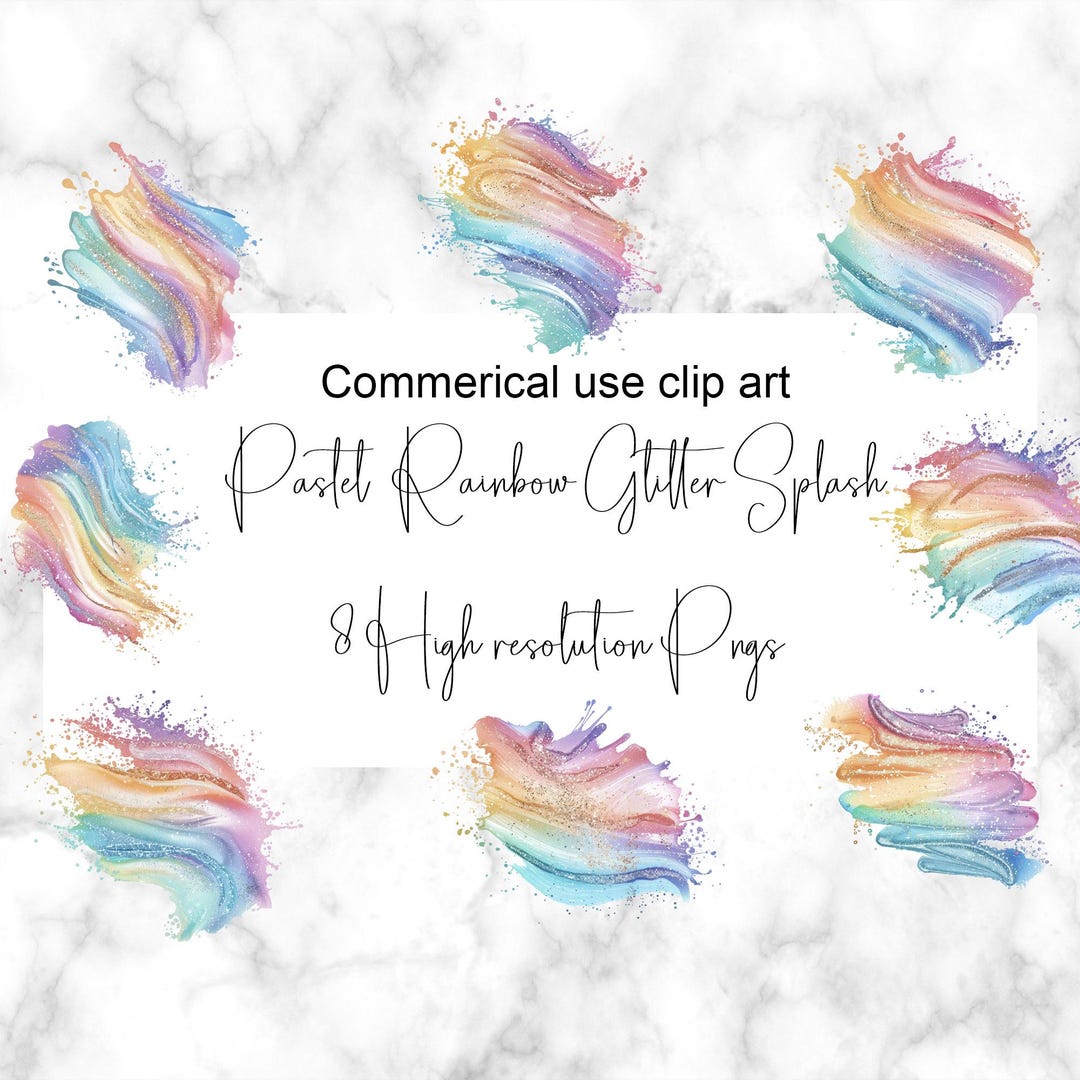 Watercolor Clipart - Pastel Ombre, Glitter Paint Splatter Png - Rainbow ...