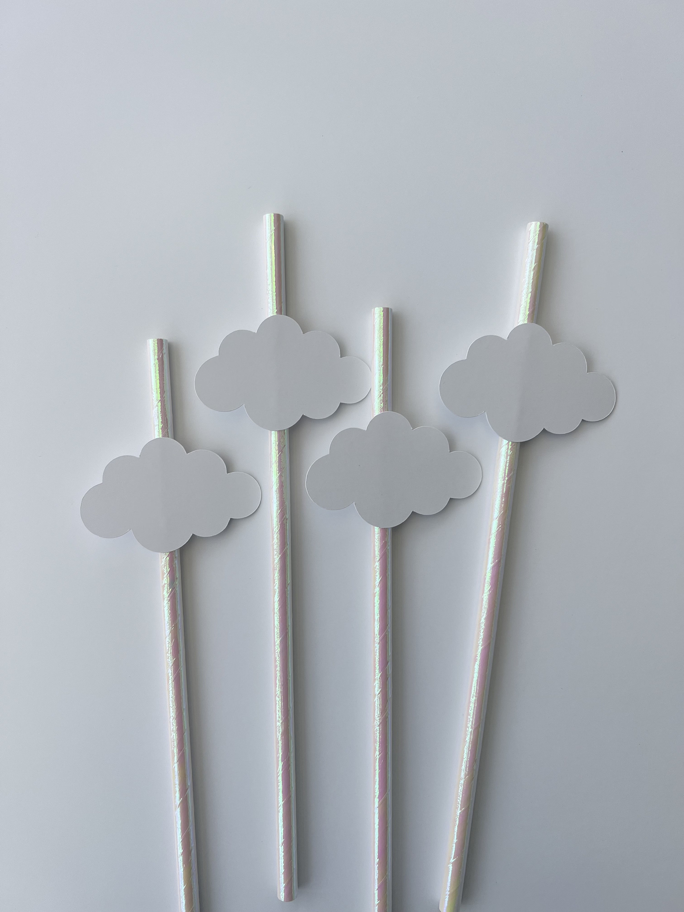 Cloud Nine Theme White Iridescent Drinking Paper Straws With Cloud Cut ...