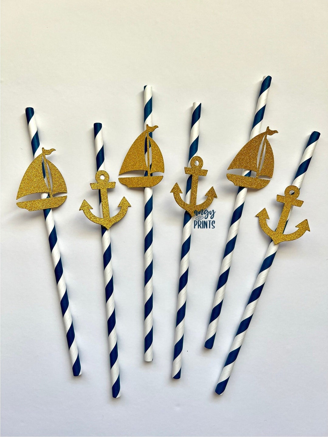 Nautical Theme Anchor and Sailboat Striped Navy Drinking Paper - Etsy
