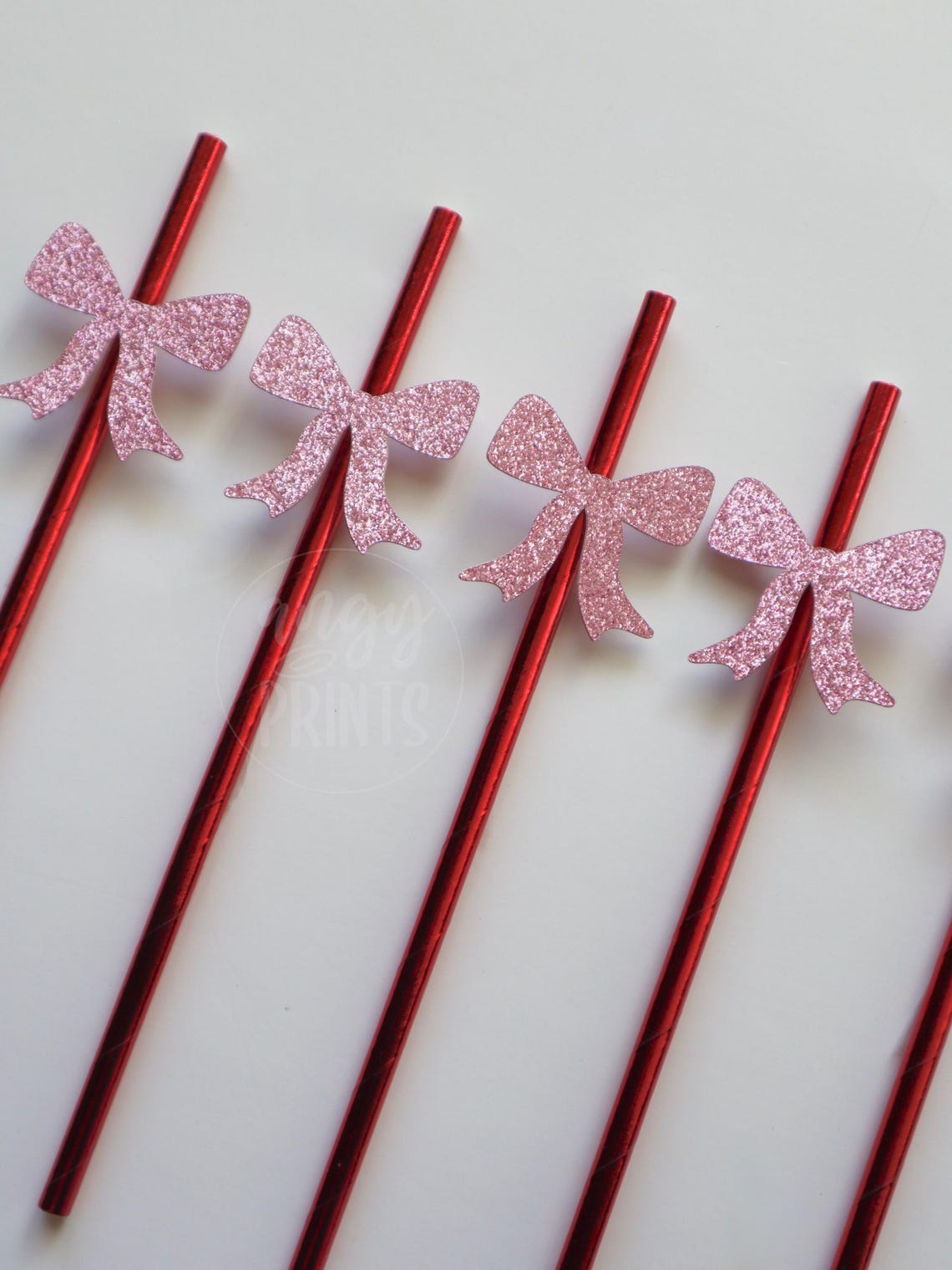 Pink Glitter Bow Shaped Paper Straws for Galentine’s Day Party ...