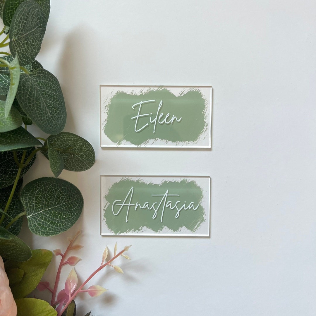 Acrylic Rectangle Name Place Card Personalized Brushed Sage Green for ...