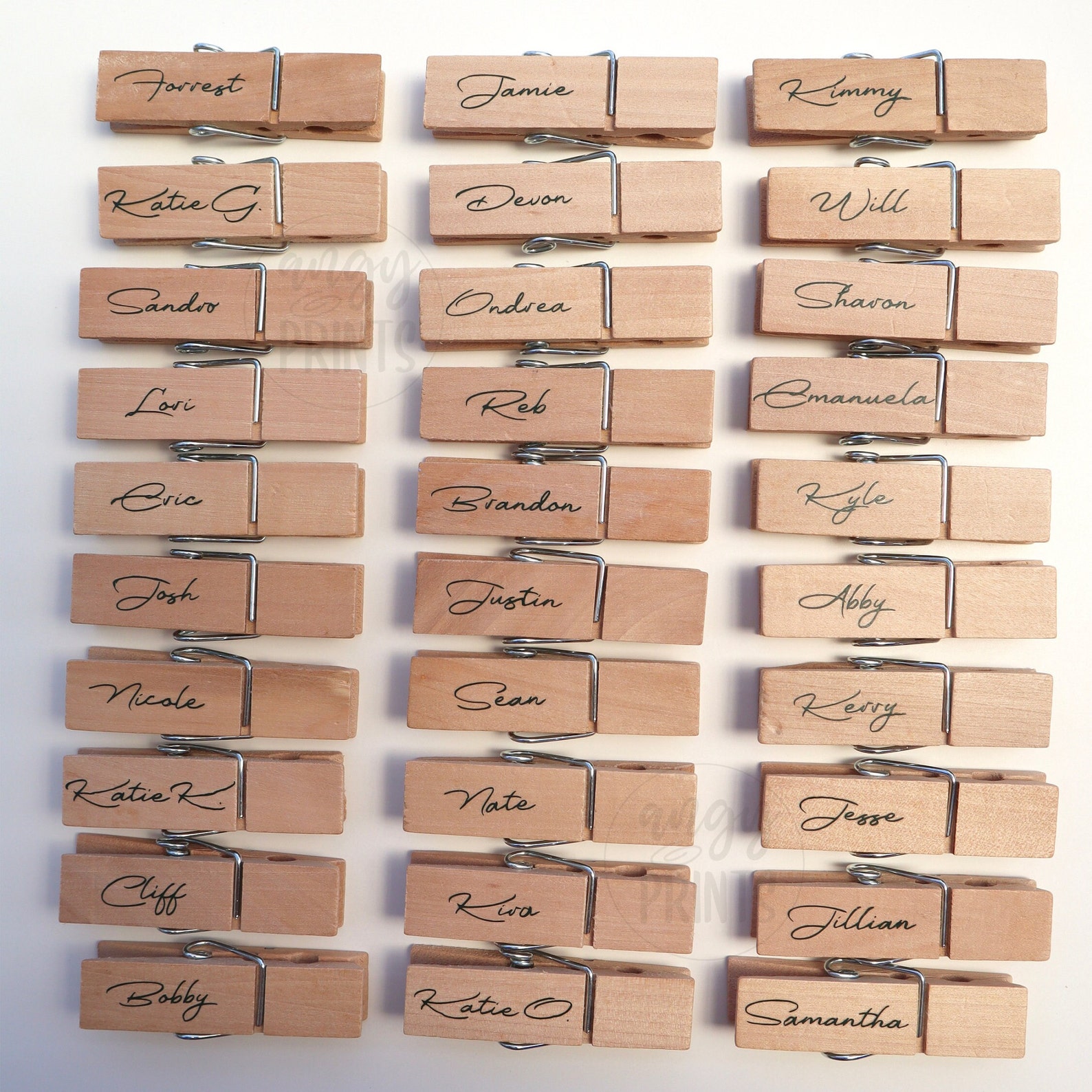 Wooden Clothespin Name Place Card Personalized Dark Green for Dinner ...