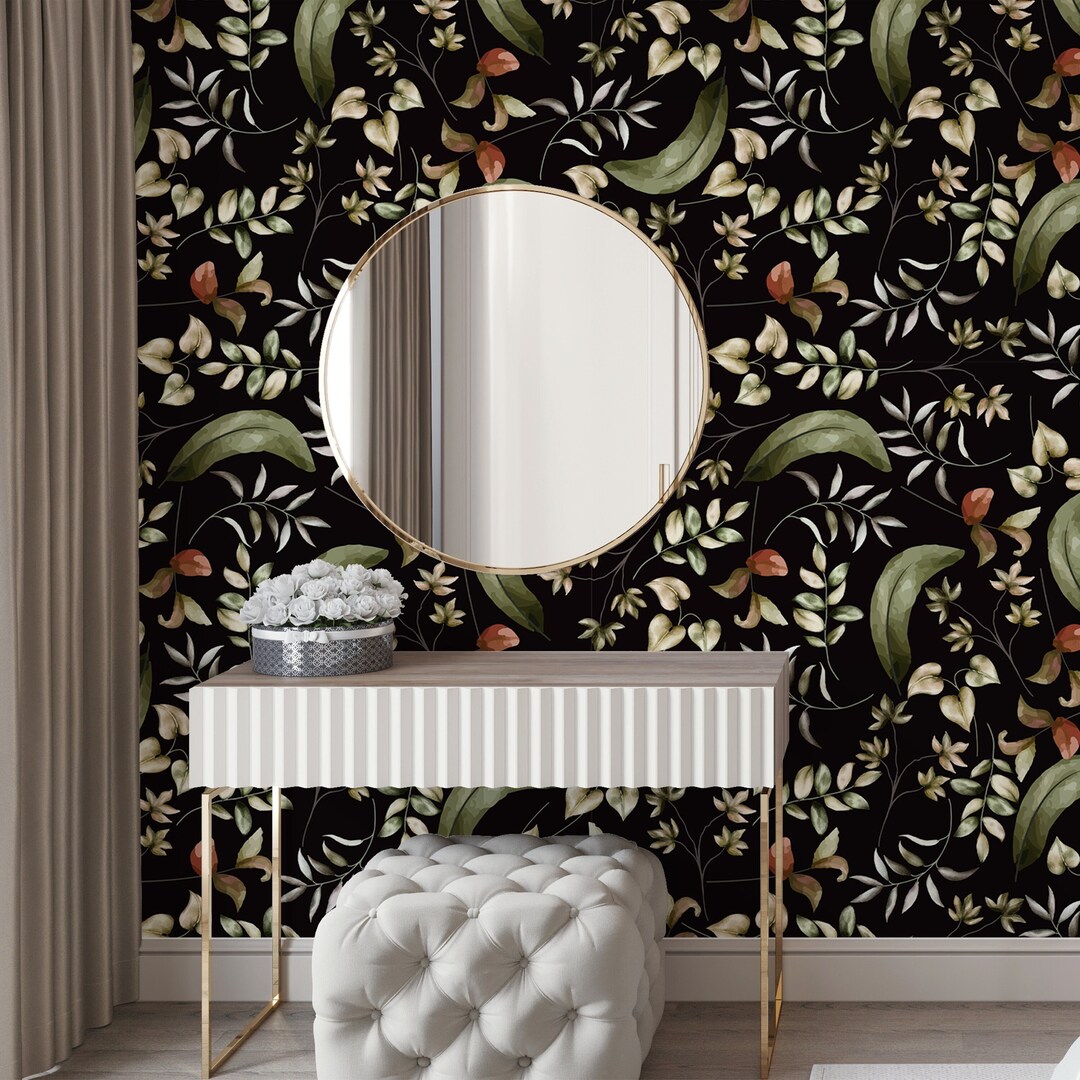 Dark Botanical Wallpaper, Peel and Stick Moody Wallpaper, Vintage ...
